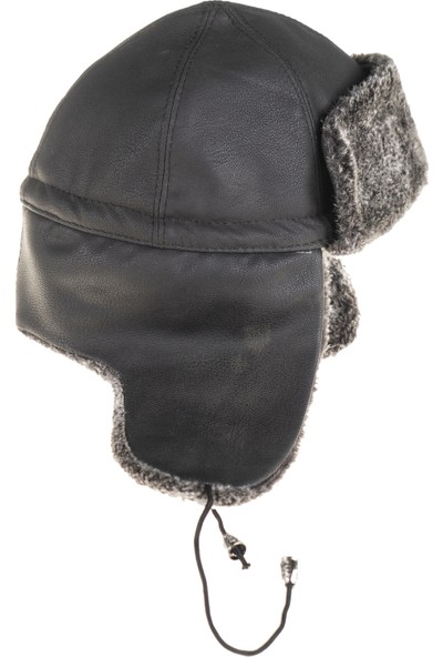 Zemindar Pilot Model Siyah Deri Kışlık Şapka Çift Kullanıma Uygun
