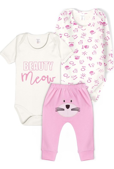 Oulabimir Ayıcık Baskılı Sıfır Kol Zıbınlı Alt Pijamalı 3 Lü Bebek Takımı
