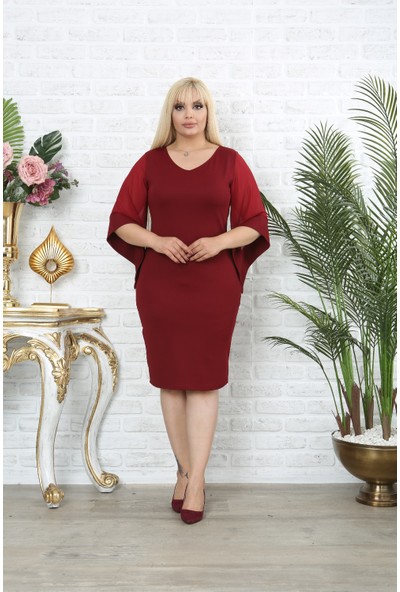 Volinay Büyük Beden Kolu Şifon Abiye Elbise