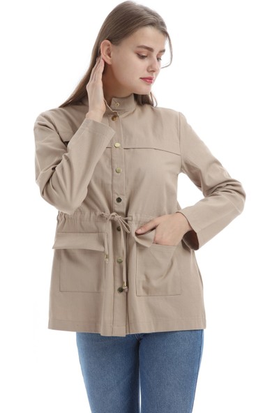 Moda Minerva Bej Çıtçıt Detaylı Ceket 1K4507MD Moda Minerva Bej Çıtçıt Detaylı Ceket 1K4507MD