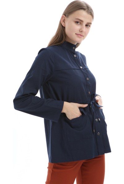 Moda Minerva Lacivert Çıtçıt Detaylı Ceket 1K4507MD Moda Minerva Lacivert Çıtçıt Detaylı Ceket 1K4507MD