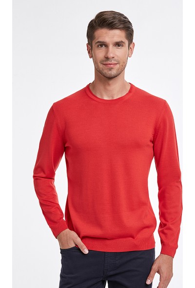 Hemington Bisiklet Yaka Kırmızı Saf Yün Triko