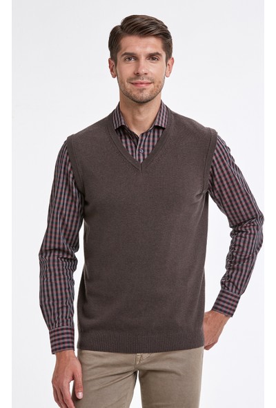 Hemington V Yaka Koyu Kahverengi Yün Süveter