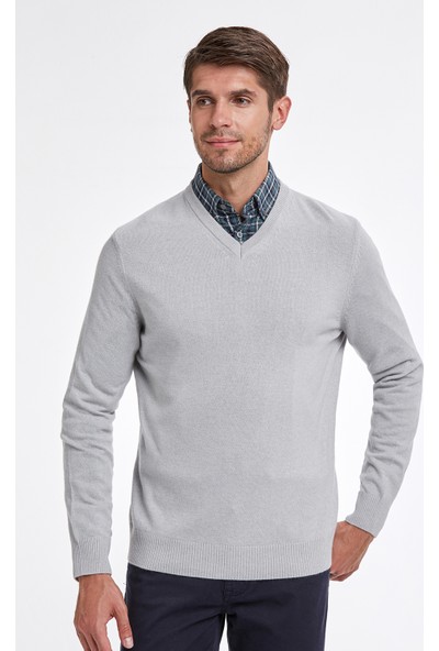 Hemington V Yaka Taş Rengi Yün Kazak