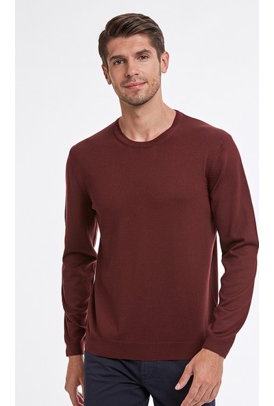 Hemington Bisiklet Yaka Bordo Saf Yün Triko
