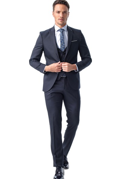 Morven Jakarlı Yelekli Takım Elbise Lacivert