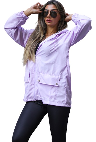 Dnz Bayan Kapüşonlu Cepli Rüzgarlık