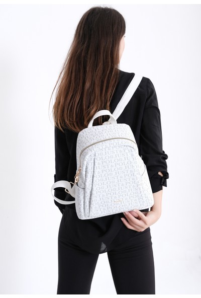 Just Polo Beyaz Desenli Kadın Sırt Çantası