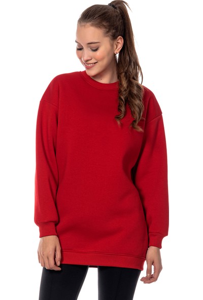 Caya Kadın Kırmızı Renk Uzun Kesim Basic Örme Sweatshirt CY84197 Caya Kadın Kırmızı Renk Uzun Kesim Basic Örme Sweatshirt CY84197