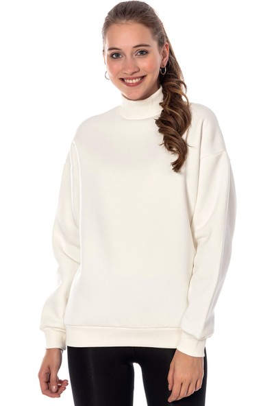 Caya Kadın Ekru Renk Dik Yaka Basic Örme Sweatshirt CY84198 Caya Kadın Ekru Renk Dik Yaka Basic Örme Sweatshirt CY84198