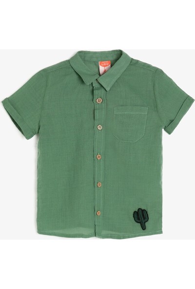 Koton Erkek Bebek Klasik Yaka Kısa Kollu Pamuklu İşlemeli Gömlek