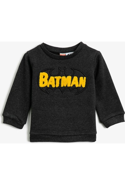 Koton Batman Lisanslı İşlemeli Bisiklet Yaka Uzun Kollu Sweatshirt