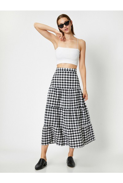 Koton Kadın Yüksek Bel Kareli Etek