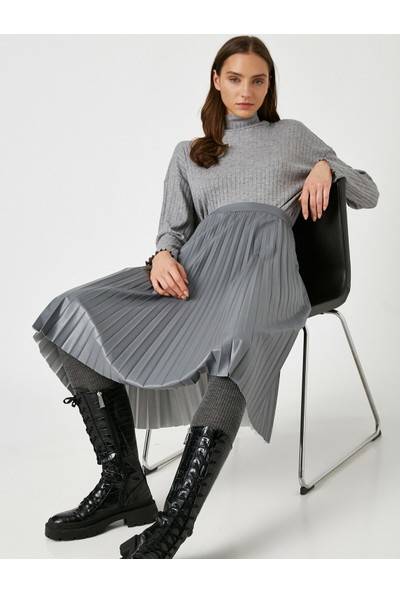 Koton Kadın Pileli Suni Deri Etek