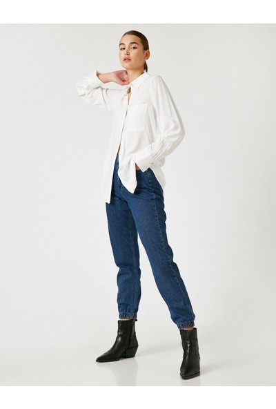 Koton Kadın Jogger Jean - Yüksek Bel Rahat Kesim Paçası Lastikli Pantolon