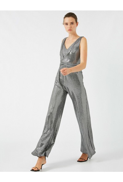 Koton Kadın V Yaka Genis Paça Pullu Tulum