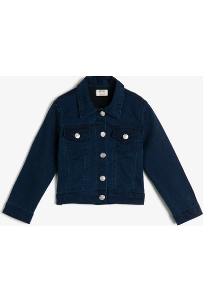 Koton Kız Çocuk Cepli Parlak Dügmeli Kısa Crop Boy Yakali Jean Ceket