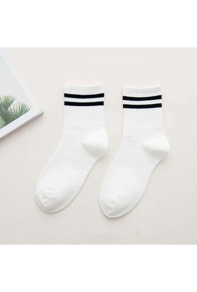 Zirve Çorap Kadın 6' Lı Beyaz Renkli Çizgili Tenis Çorabı