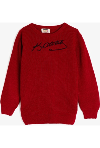 Koton Kids Erkek Çocuk Pamuklu Bisiklet Yaka Atatürk Yazılı Baskılı Kazak