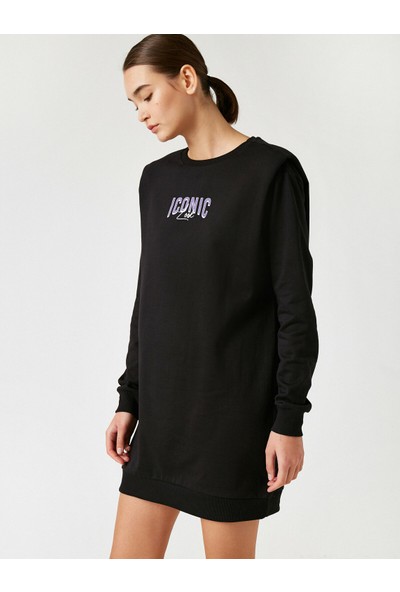 Koton %100 Pamuk Bisiklet Yaka Yazılı Baskılı Uzun Sweatshirt