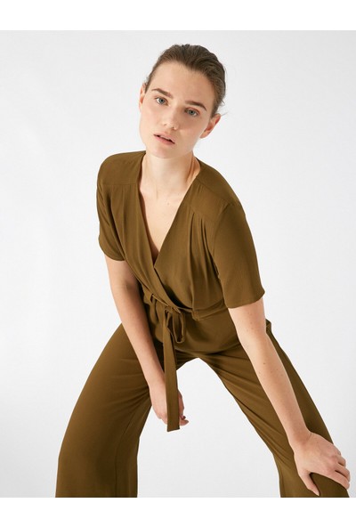 Koton Kadın Kısa Kollu V Yaka Kemerli Tulum