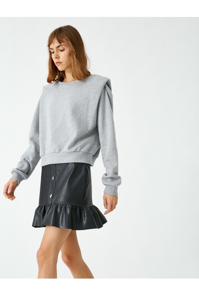 Koton Suni Deri Düğmeli Mini Etek