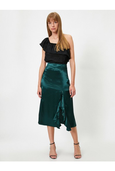 Koton Kadın Volanlı Yüksek Bel Yırtmaçlı Midi Etek Koton Kadın Volanlı Yüksek Bel Yırtmaçlı Midi Etek