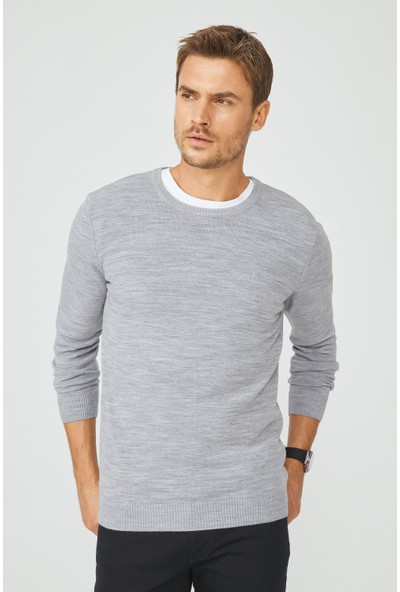 Avva Erkek Gri Bisiklet Yaka Düz Kazak E005000