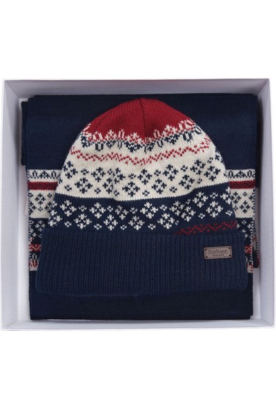 Barbour Fairisle Bere-Atkı Hediye Kutulu Set NY71 Navy/Red