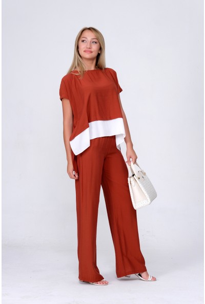 Tesse Garnili Kısa Kollu Bluz Pantolon Ikili Takım 1765
