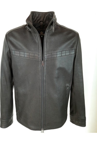 Rodos Deri Erkek Siyah Hakiki Deri Ceket Mont