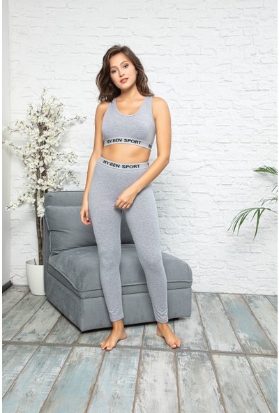 Myben Yüksek Bel Gri Büstiyer ve Taytlı Spor Takımı 0026 M Myben Yüksek Bel Gri Büstiyer ve Taytlı Spor Takımı 0026 M