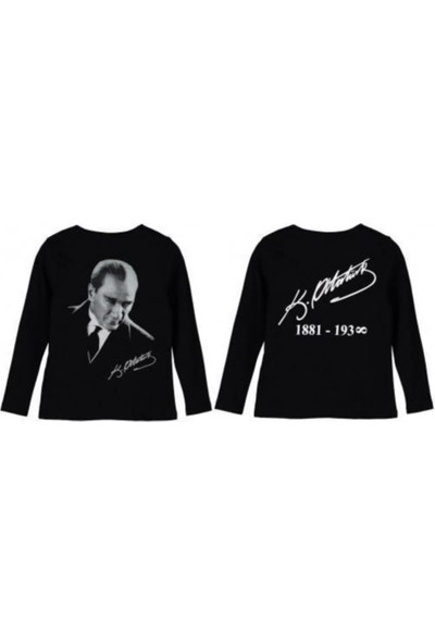 Salar Ticaret Ünisex Siyah Uzun Kollu Atatürk Tişört Mevsimlik Kumaş