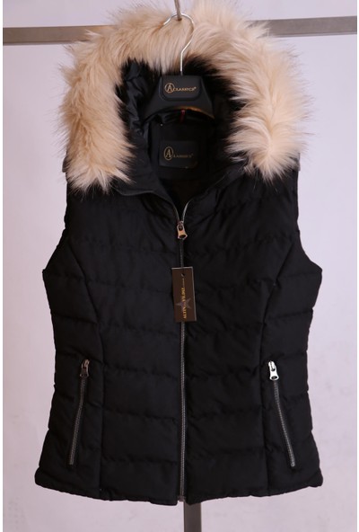 Aclassics Kürklü Kapüşonlu Su Geçirmez Siyah Şişme Yelek Aclassics Kürklü Kapüşonlu Su Geçirmez Siyah Şişme Yelek