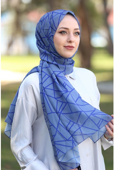 Stella Üçgen Desen Şal Bulut Mavi Rengi 70X180CM