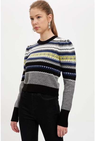 DeFacto Yılbaşı Temalı Crop Triko Kazak R6041AZ20CW