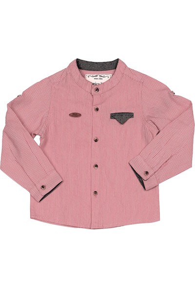Nanica N9261-Kbo Çizgili Hakim Yaka Uzunkol 2 Yaş Erkek Çocuk Gömlek-K.Bordo