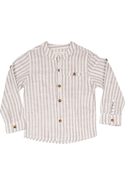 Nanica N120114-Grı Hakim Yakalı Çizgili Uzun Kol 2 Yaş Erkek Bebek Gömlek-Gri
