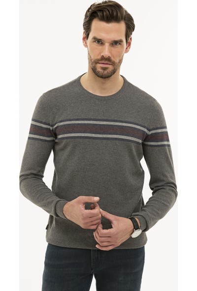 Pierre Cardin Erkek Gri Melanj Slim Fit Triko Kazak 50233724-VR086 Pierre Cardin Erkek Gri Melanj Slim Fit Triko Kazak 50233724-VR086