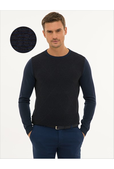 Pierre Cardin Erkek Lacivert Slim Fit Triko Kazak 50233716-VR033