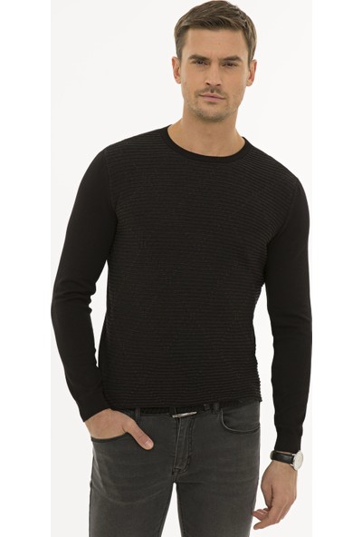 Pierre Cardin Erkek Siyah Slim Fit Triko Kazak 50233716-VR046
