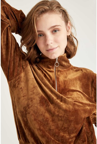 DeFacto Fermuarlı Pelüş Relax Fit Sweat Hırka T4440AZ20WN