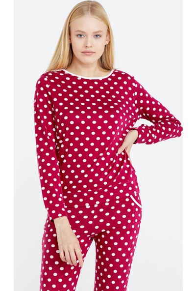 Sementa Yumuşak Dokulu Desenli Kadın Pijama Takımı - Vişne