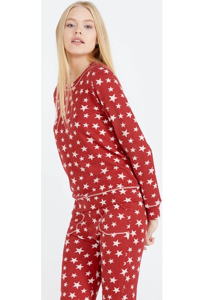 Sementa Yumuşak Dokulu Desenli Kadın Pijama Takımı - Kırmızı