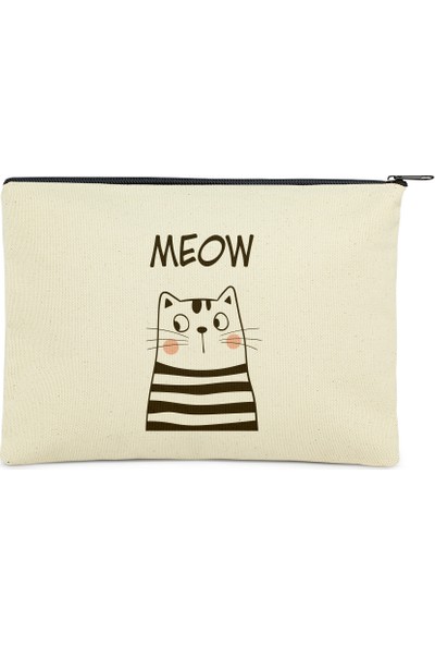 Çınar Bez Çanta Meow Baskılı Clutch Bez Çanta | (25X17) Çınar Bez Çanta Meow Baskılı Clutch Bez Çanta | (25X17)