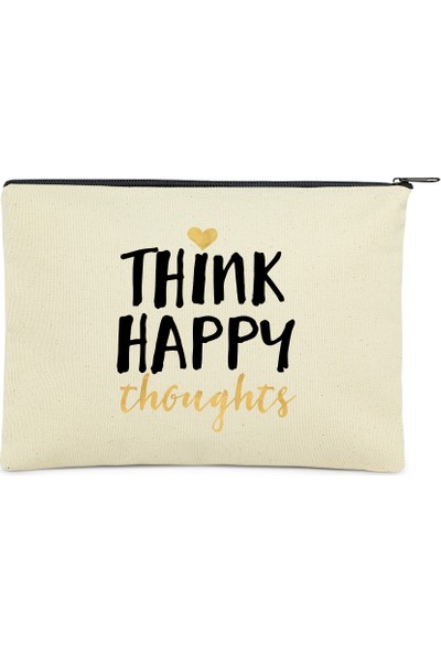 Çınar Bez Çanta Think Happy Baskılı Clutch Bez Çanta | (25X17) Çınar Bez Çanta Think Happy Baskılı Clutch Bez Çanta | (25X17)