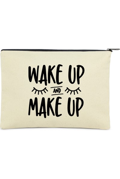 Çınar Bez Çanta Wake Up And Make Up Baskılı Clutch Bez Çanta | (25X17) Çınar Bez Çanta Wake Up And Make Up Baskılı Clutch Bez Çanta | (25X17)