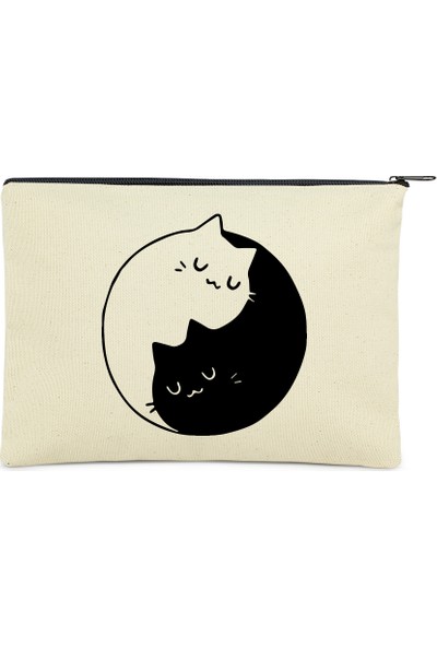 Çınar Bez Çanta Ying Yang Cat Baskılı Clutch Bez Çanta | (25X17)