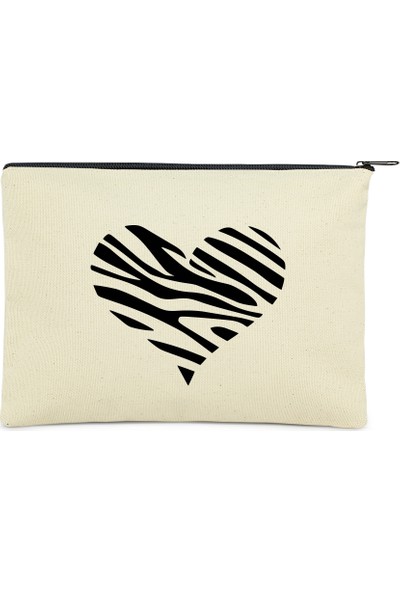 Çınar Bez Çanta Zebra Kalp Baskılı Clutch Bez Çanta | (25X17) Çınar Bez Çanta Zebra Kalp Baskılı Clutch Bez Çanta | (25X17)