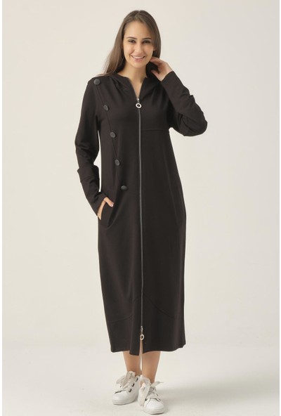 Darlin Moda Siyah Düğme Detaylı Kadın Pardesü DM195